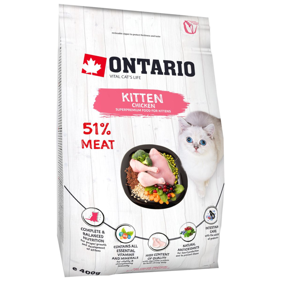 Ontario Kitten Chicken сухой корм для котят с курицей и индейкой - 400 ...