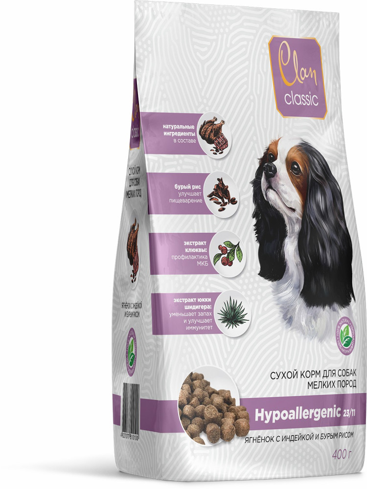 Clan Classic Hypoallergenic 23/11 сухой корм для взрослых собак мелких ...
