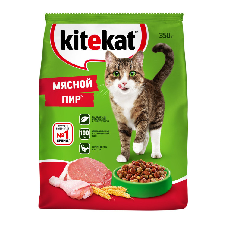 Kitekat Мясной Пир сухой корм для взрослых кошек с говядиной - 350 г ...