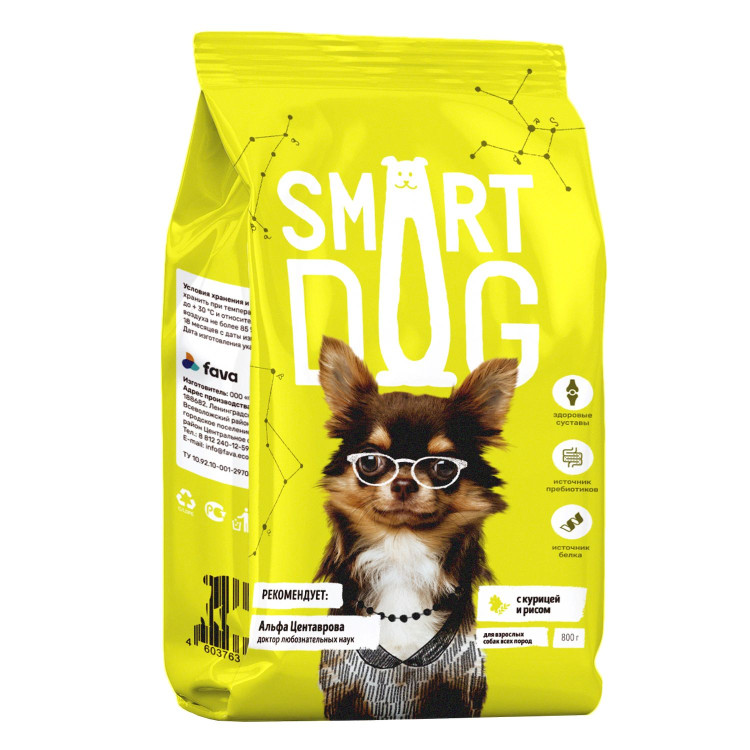 Smart Dog сухой корм для взрослых собак с курицей и рисом - 800 г ...